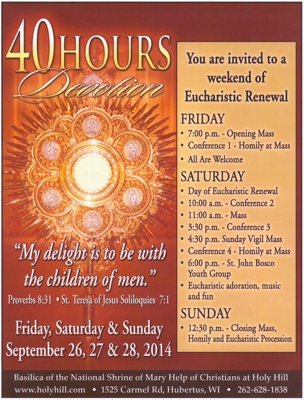 The Badger Catholic: 40 Hours of Devotion weekend at Holy Hill, 26–28 ...